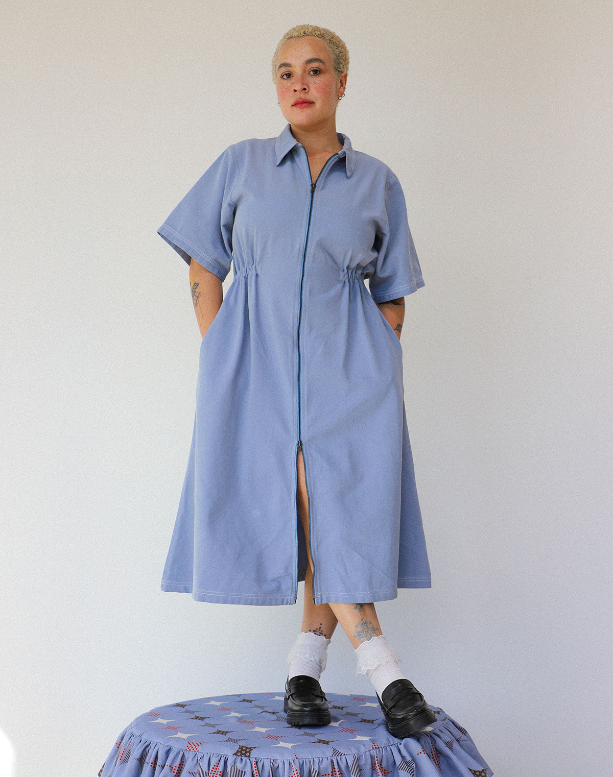 Noble Long Utility Dress in Pebble Blue