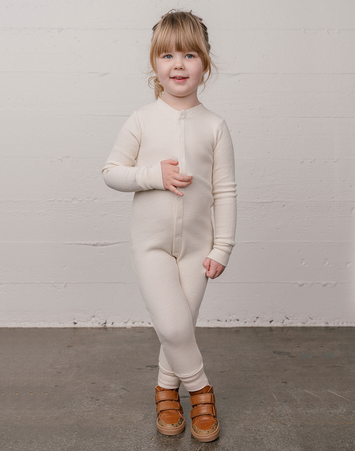 Noble Kids Waffle One-Piece Sleeper in Oat Milk